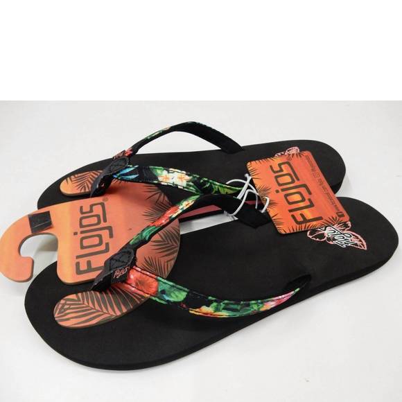 Flojos | Shoes | New Flojos Keilani Floral Flip Flop In Black Hibiscus ...